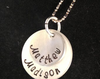 Hand stamped stacked name necklace children by TheWagTaggery