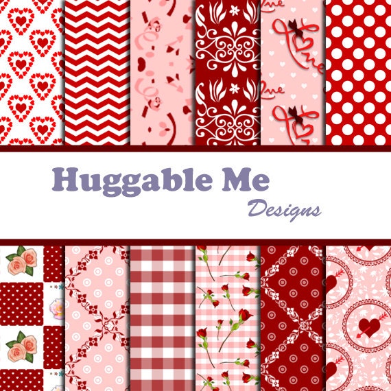 Valentine Scrapbook Paper Digital Paper Pack Printable