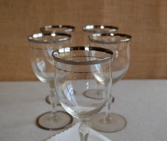 Vintage Mid Century Silver Rim Wine Glasses Set By 2ndstreetmarket