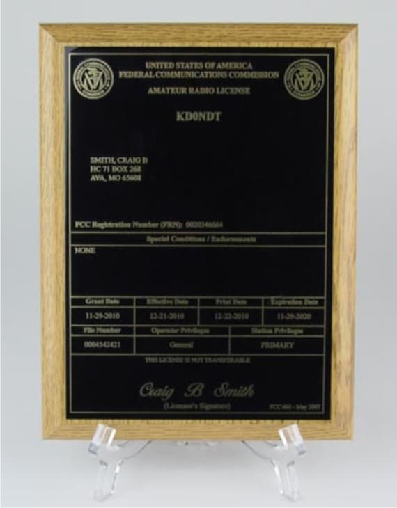 Amateur Radio License HAM Plaque Oak