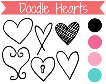 Doodle Hearts Colorful Clip Art Graphics for Commercial Use // INSTANT ...