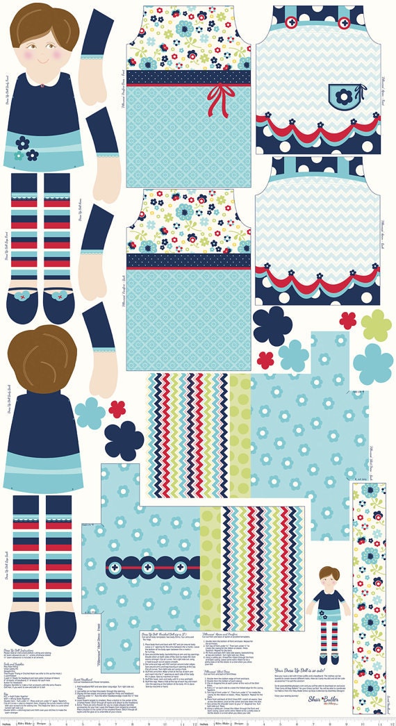 Riley Blake Fabric Panel Dress Up Days Doll Blue