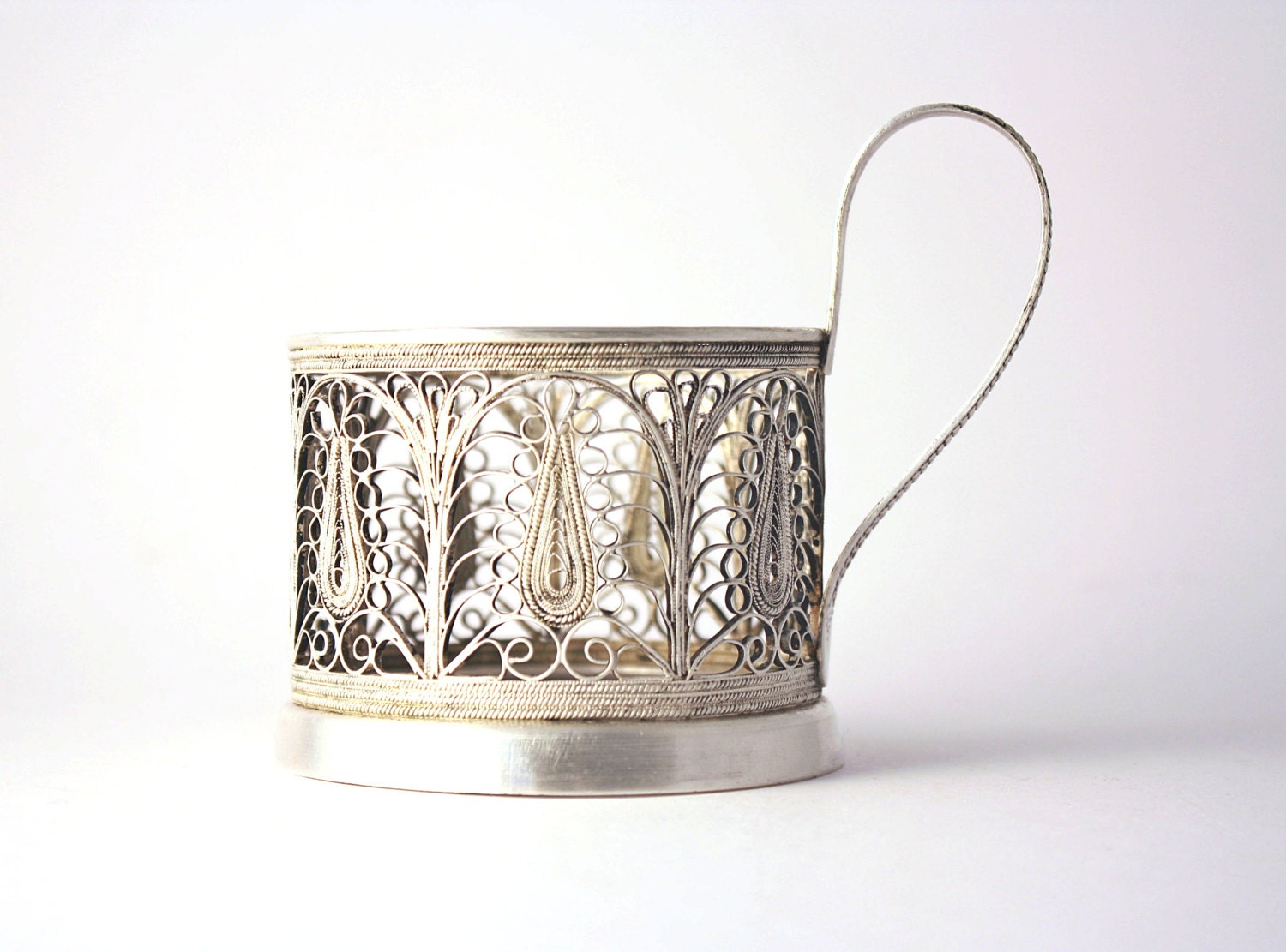 Vintage Russian Tea Glass Holder Podstakannik Filigree Nice