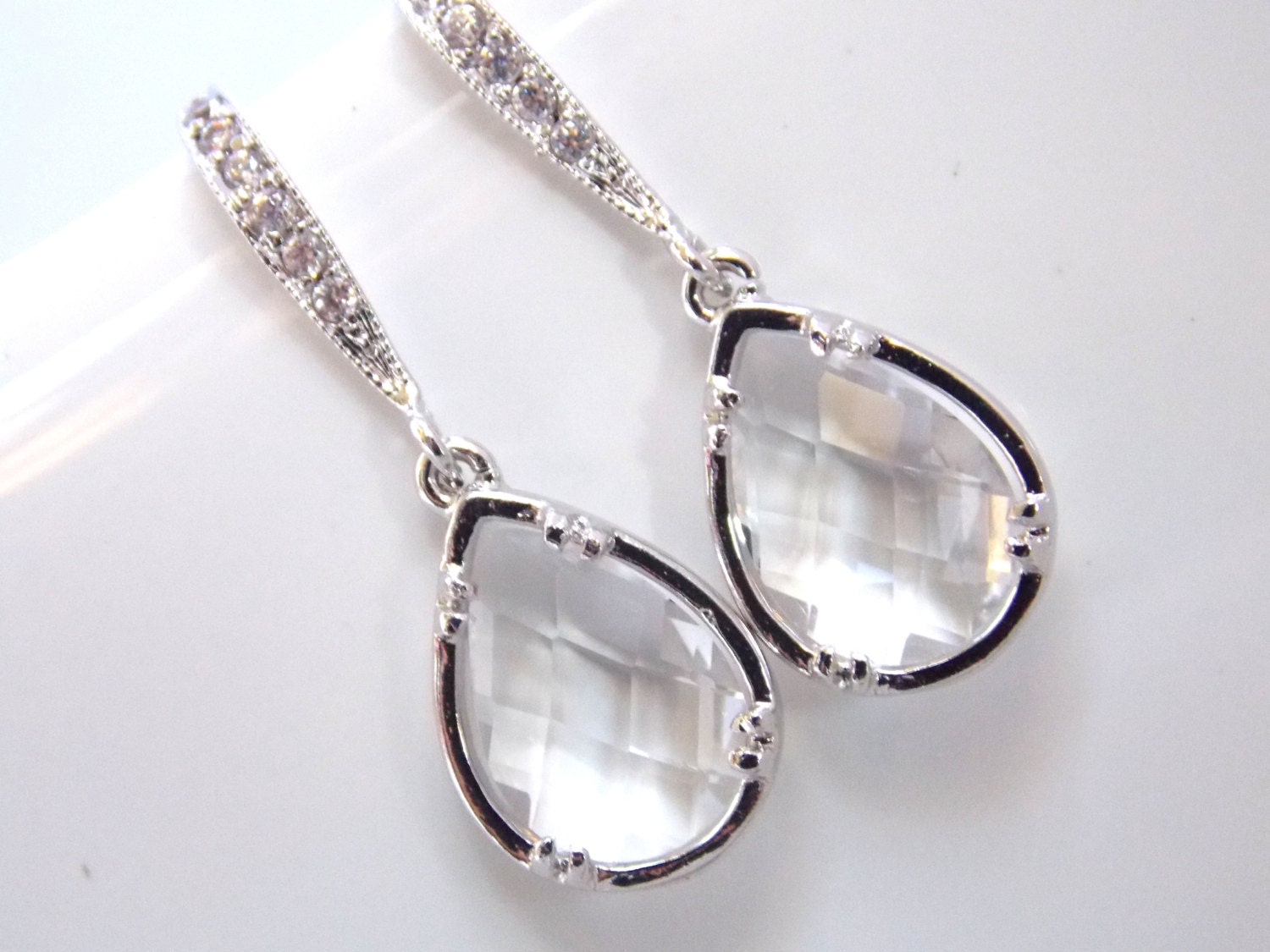 Glass Earrings Crystal Earrings Silver Clear By Mlejewelry On Etsy