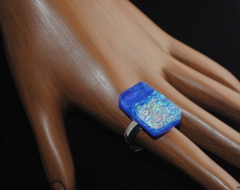 Fused Glass Ring on Vintage Trifari Ring Mount
