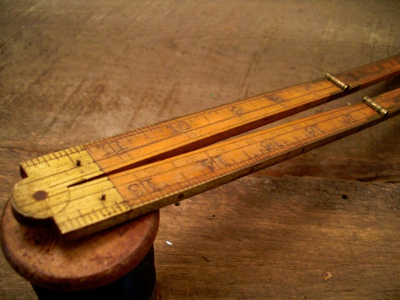 Vintage Wooden Ruler Folding Ruler Brass Ruler Boxwood