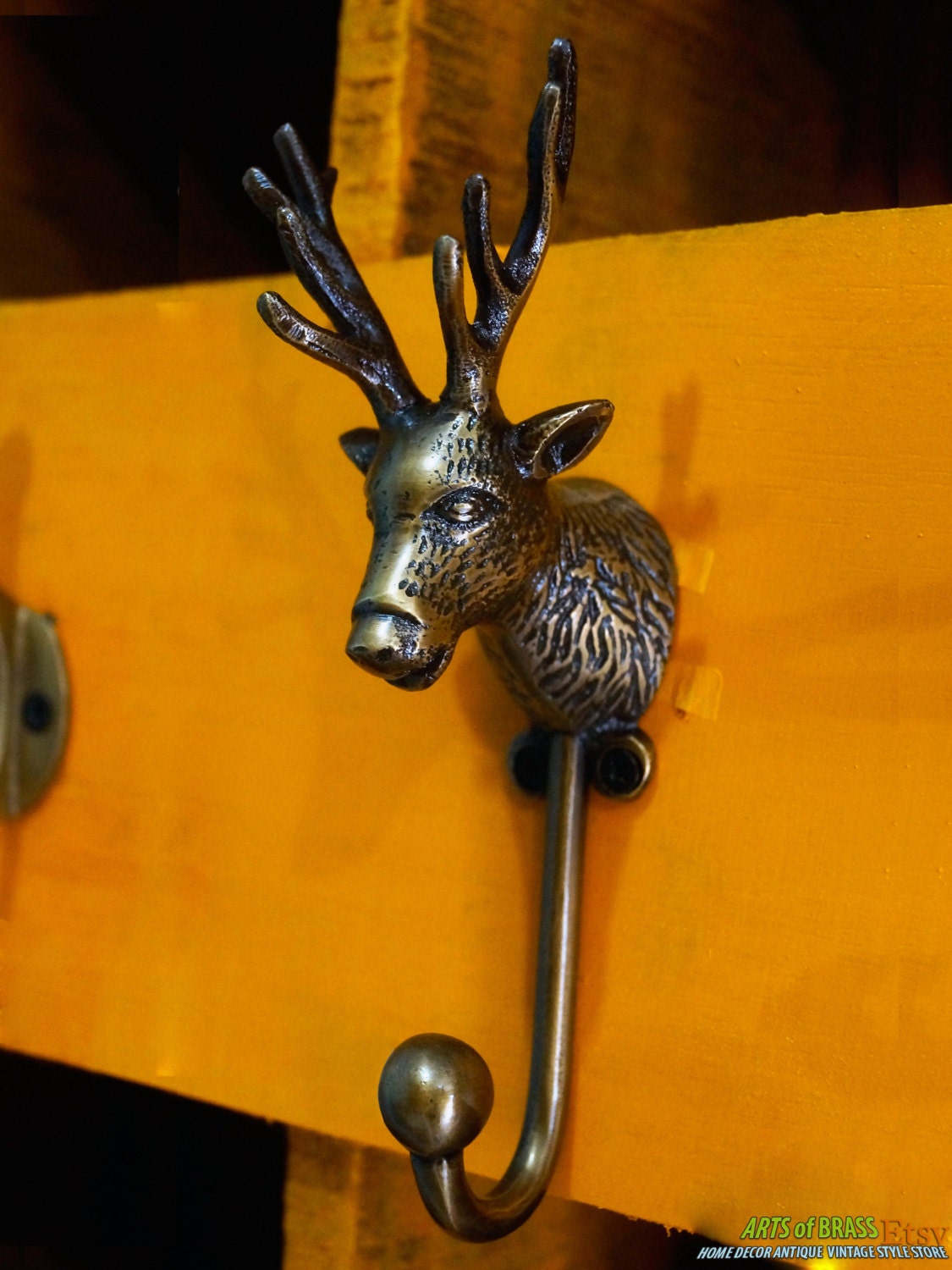 ANTIQUE Vintage Brass DEER / ELK Head Wildlife Coat Cloth Hat Hook ...