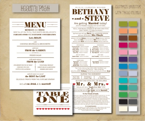 Hearty Posh Printable Program Menu and Table by PoshPoshDesigns