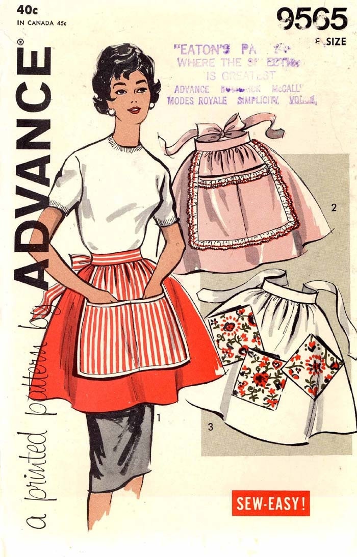1950s half apron chef or bakers vintage sewing pattern 50s