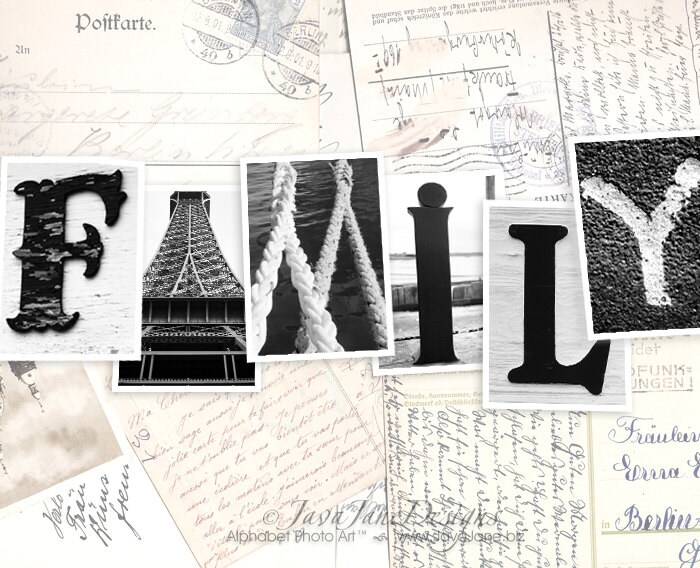 FAMILY spelled out in individual 4x6 Alphabet by JavaJaneDesigns