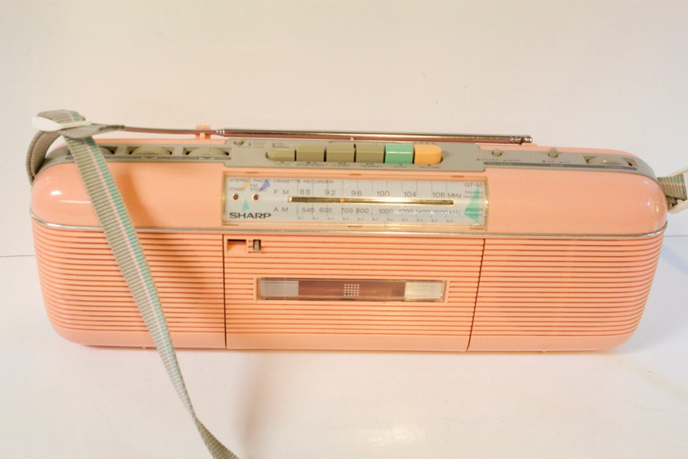 Vintage 1980s Sharp QT-50 pink cassette player/radio boombox