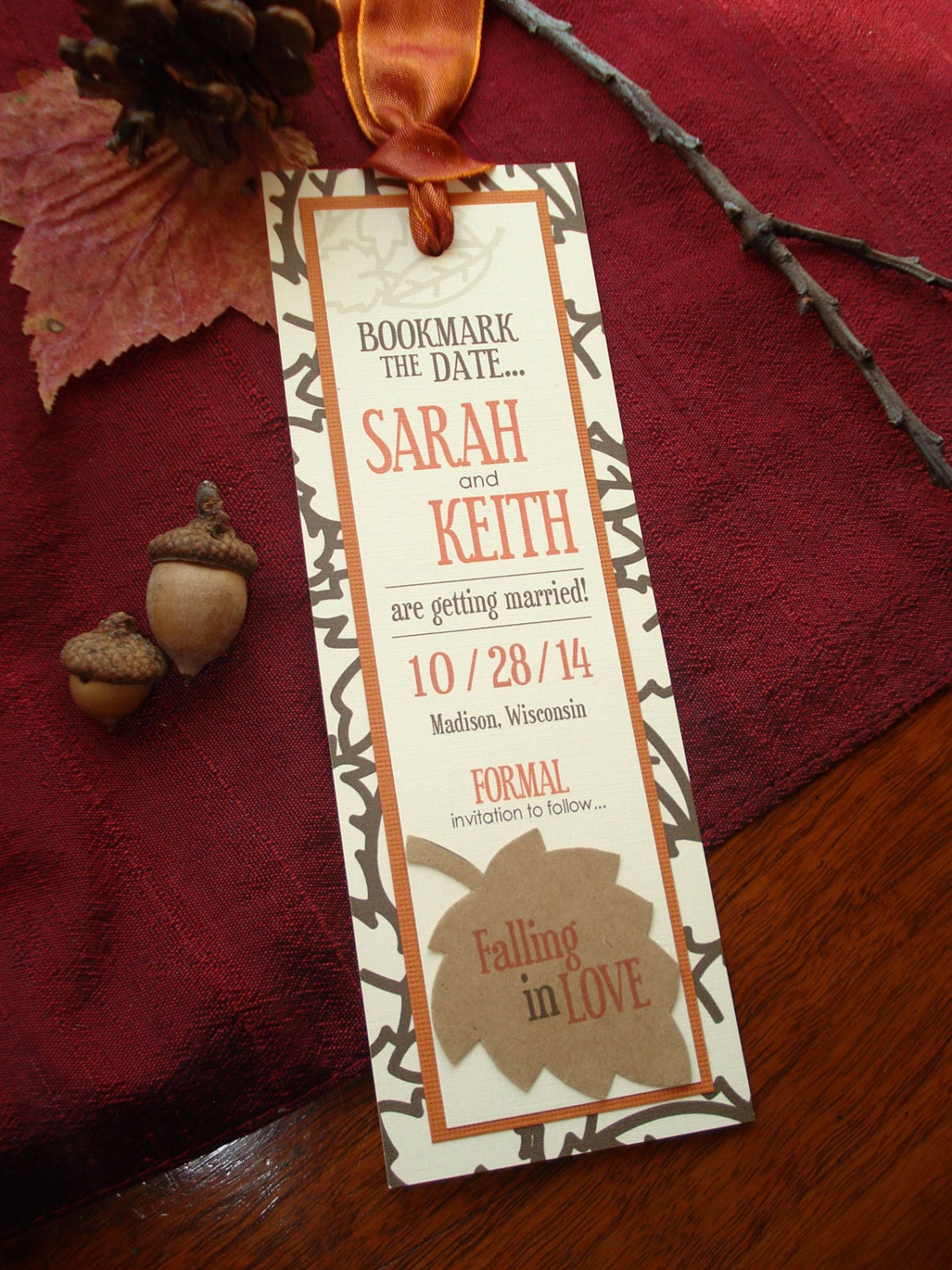Lovely Autumn Leaf Wedding Save the Date Bookmark… Sample ...