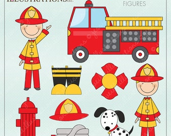 Firefighter Stick Figures Cute Digital Clipart for Card Design ...