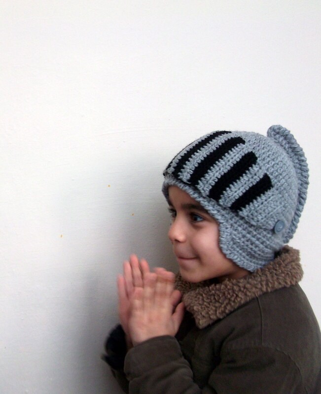 Gray Crochet Knight Hat Knight Hat with Movable and