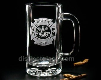 Gifts for Firefighters - Etched Glass FIRE DEPARTMENT BEER Mugs - 16 oz ...