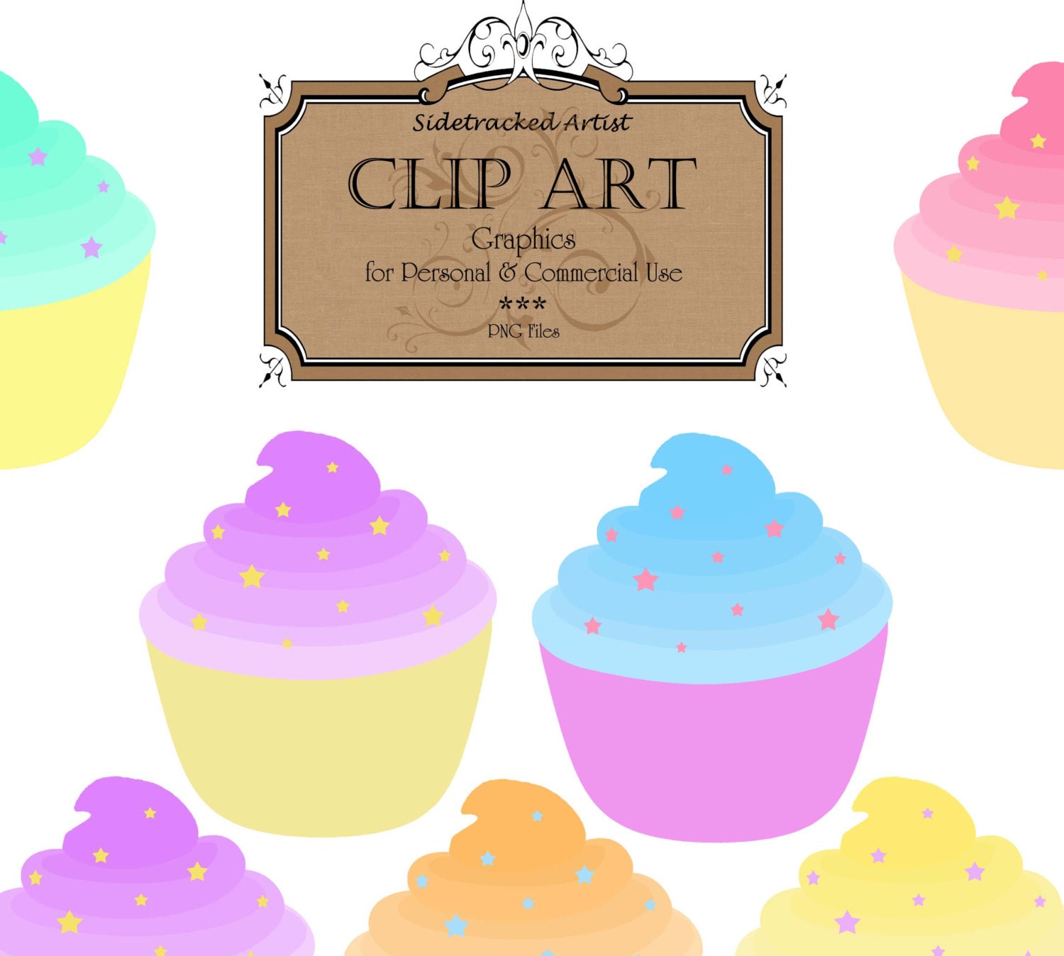 INSTANT DOWNLOAD Pastel Cupcake Clip Art Digital Image Set No.