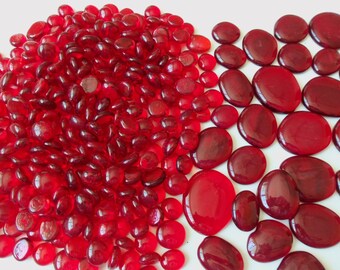 Ruby Red Glass Gems - 358 Flat Marbles for Mosaic