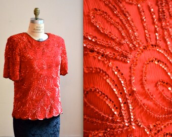 Popular items for red sequin top on Etsy