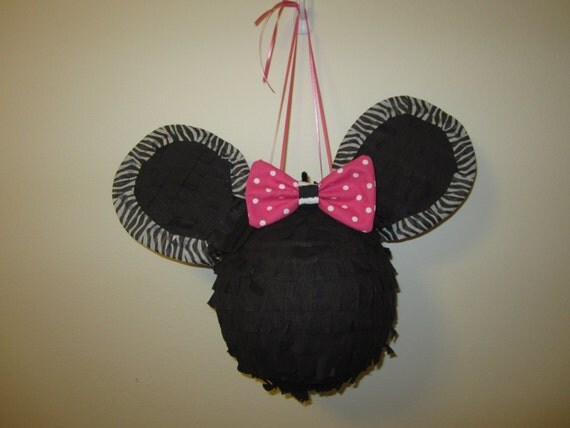Items similar to Mini Minnie Mouse Zebra Pinata with reusable fabric ...