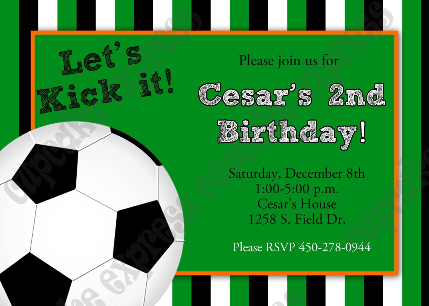 DIY SOCCER Birthday Party PRINTABLE Invitation 5x7 Green