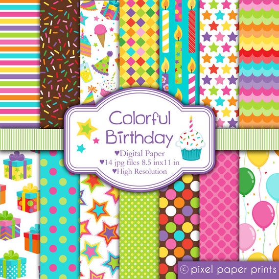 Colorful Birthday Digital paper set