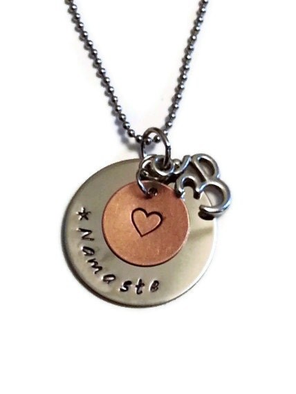 Namaste Necklace Hand Stamped yoga meditation heart