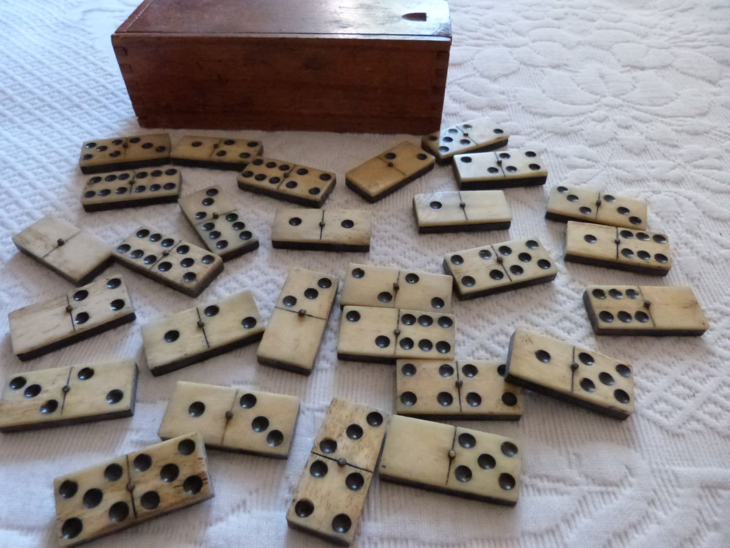 Antique French ivory ebony domino set 1800s vintage domino