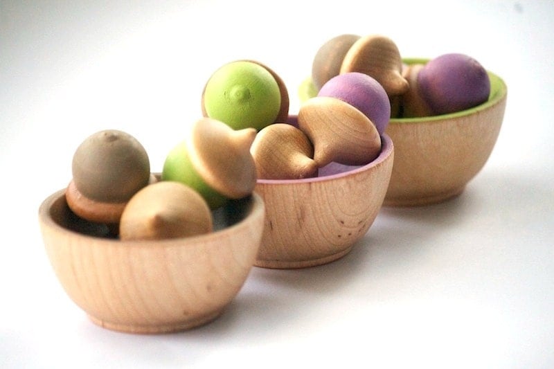 Sorting Bowls and Acorns Toy Waldorf Montessori Color