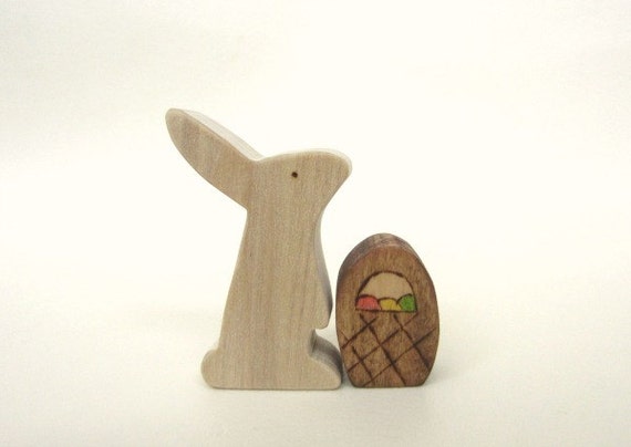 Items similar to Wood Bunny and Easter Basket Toy Set - Wooden Waldorf ...