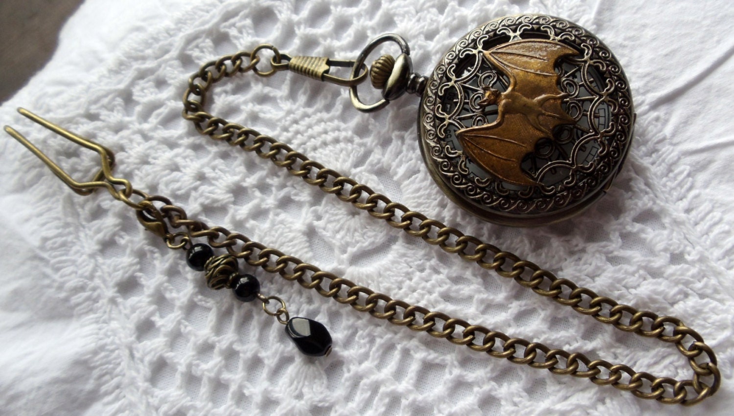 Bat pocket watch Men's goth bat pocket watch in antique