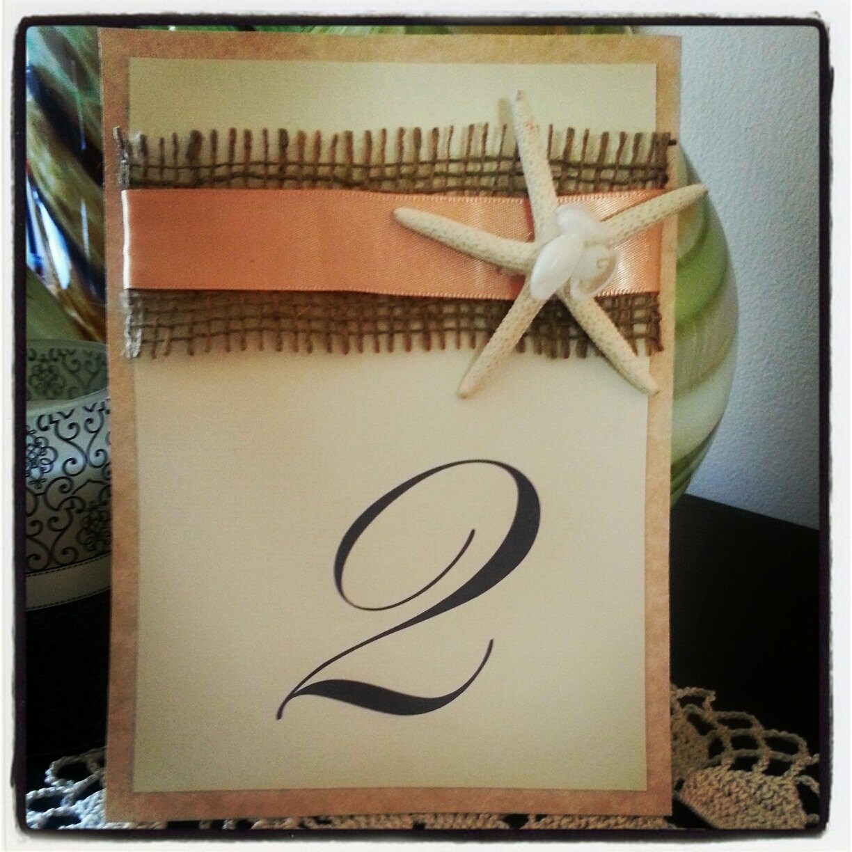 Beach Wedding Table Numbers with Mesh and by DreamsthatSparkleNY