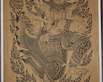 Thai traditional art of Ganesha printing on sepia paper