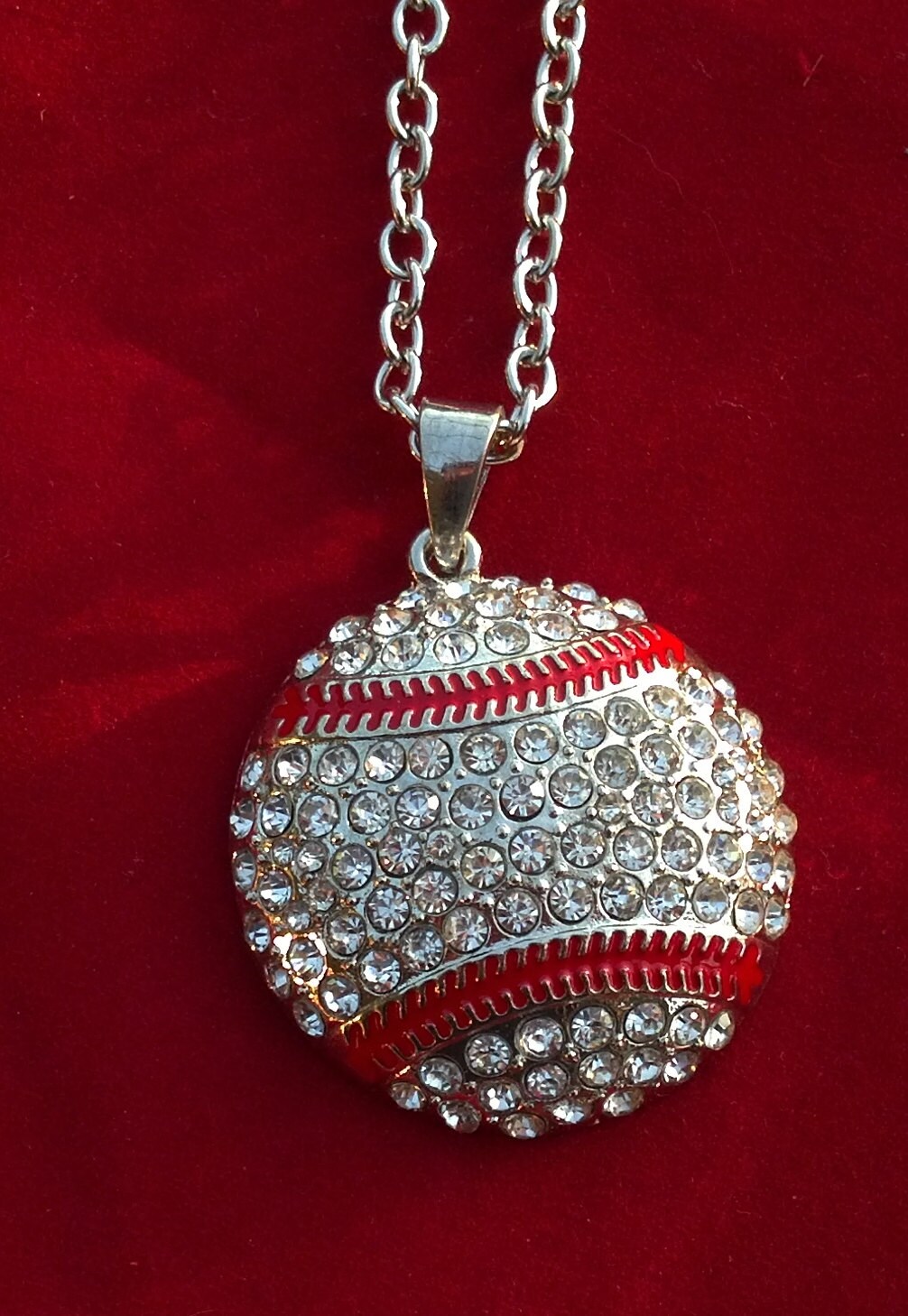 Large Bling Baseball Necklace with Rhinestones by ECDazzle on Etsy