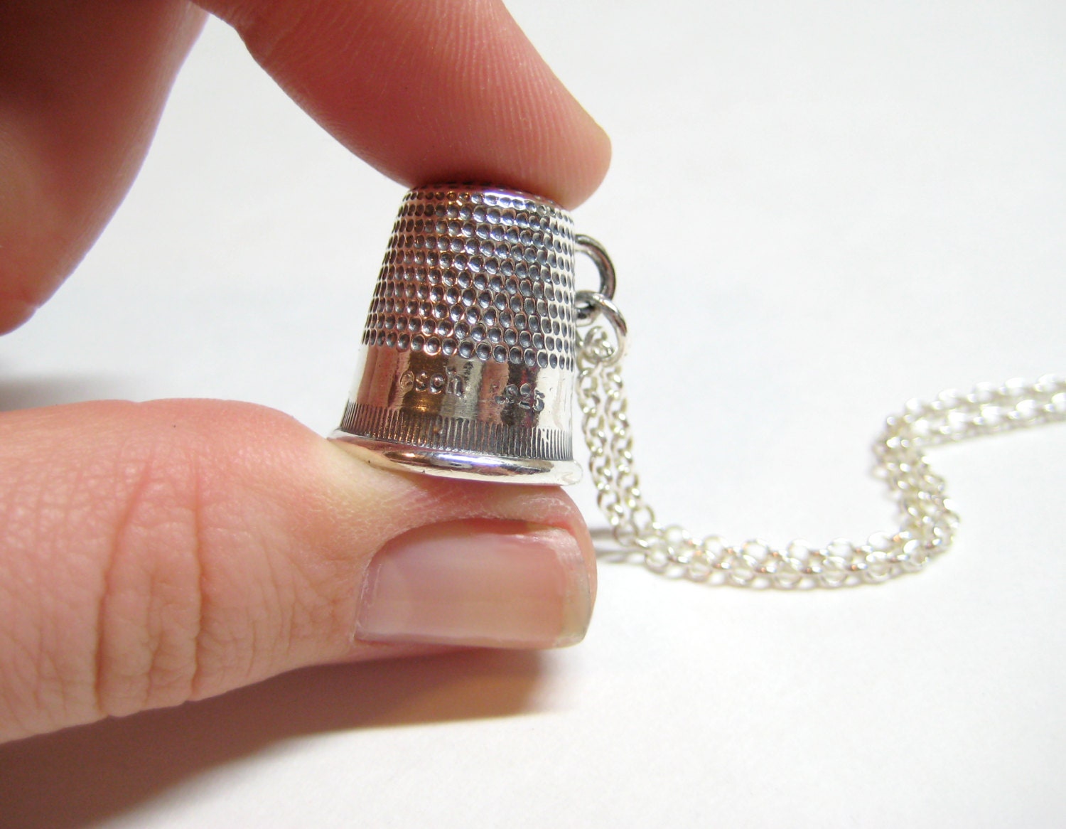 Sterling Silver THIMBLE Pendant. Silver Thimble Necklace.