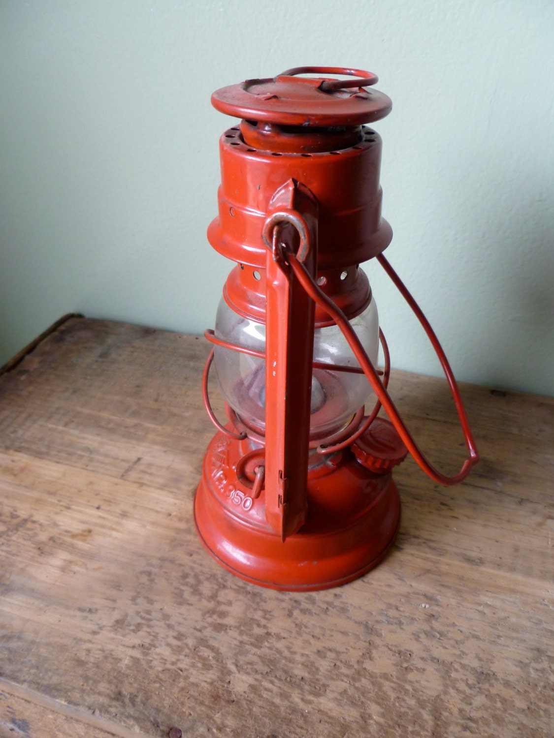 Vintage Red Winged Wheel Lantern No. 350 Made in Japan
