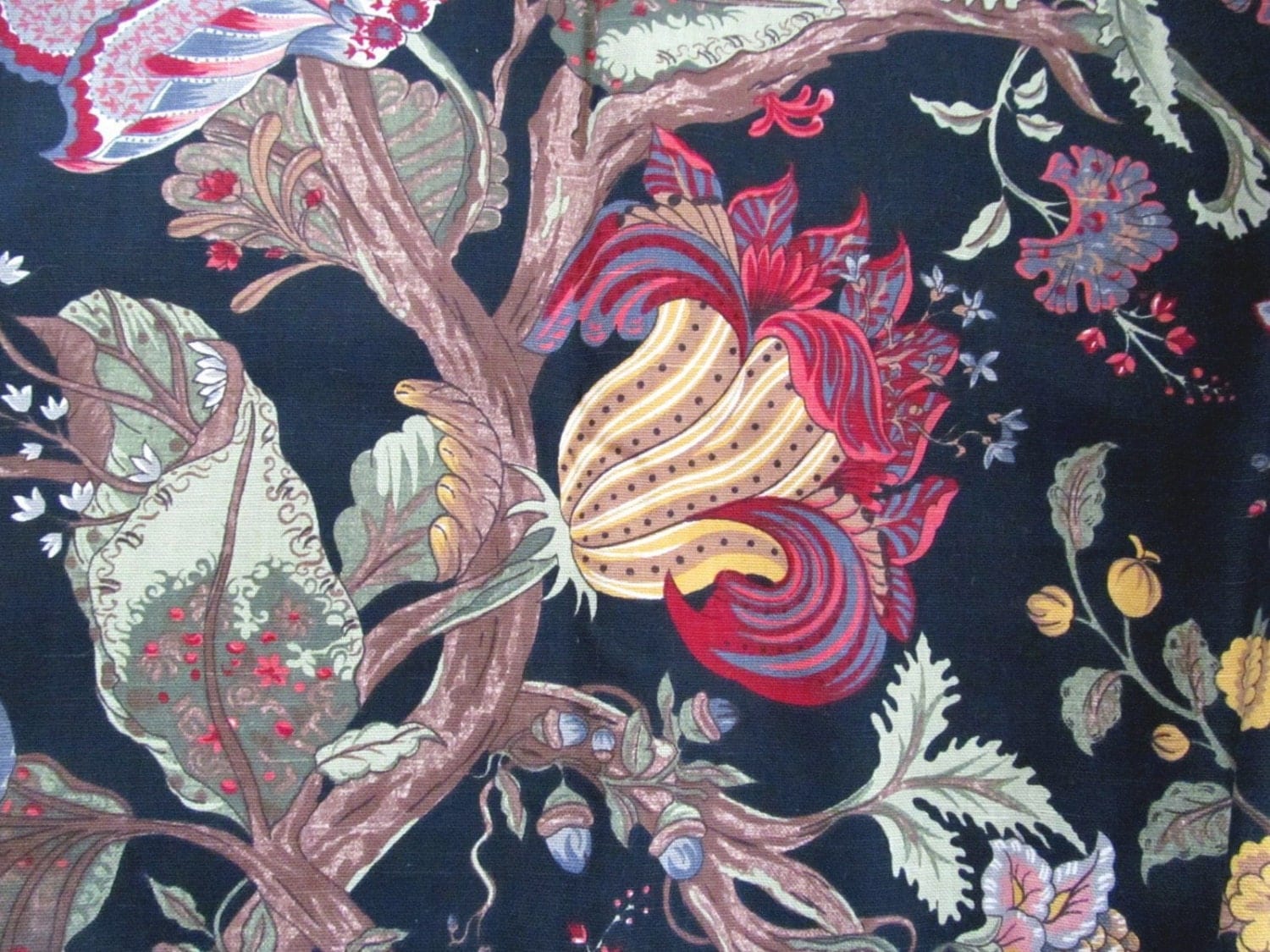 MAGNIFICENT Vintage JACOBEAN Floral Print Cotton Upholstery