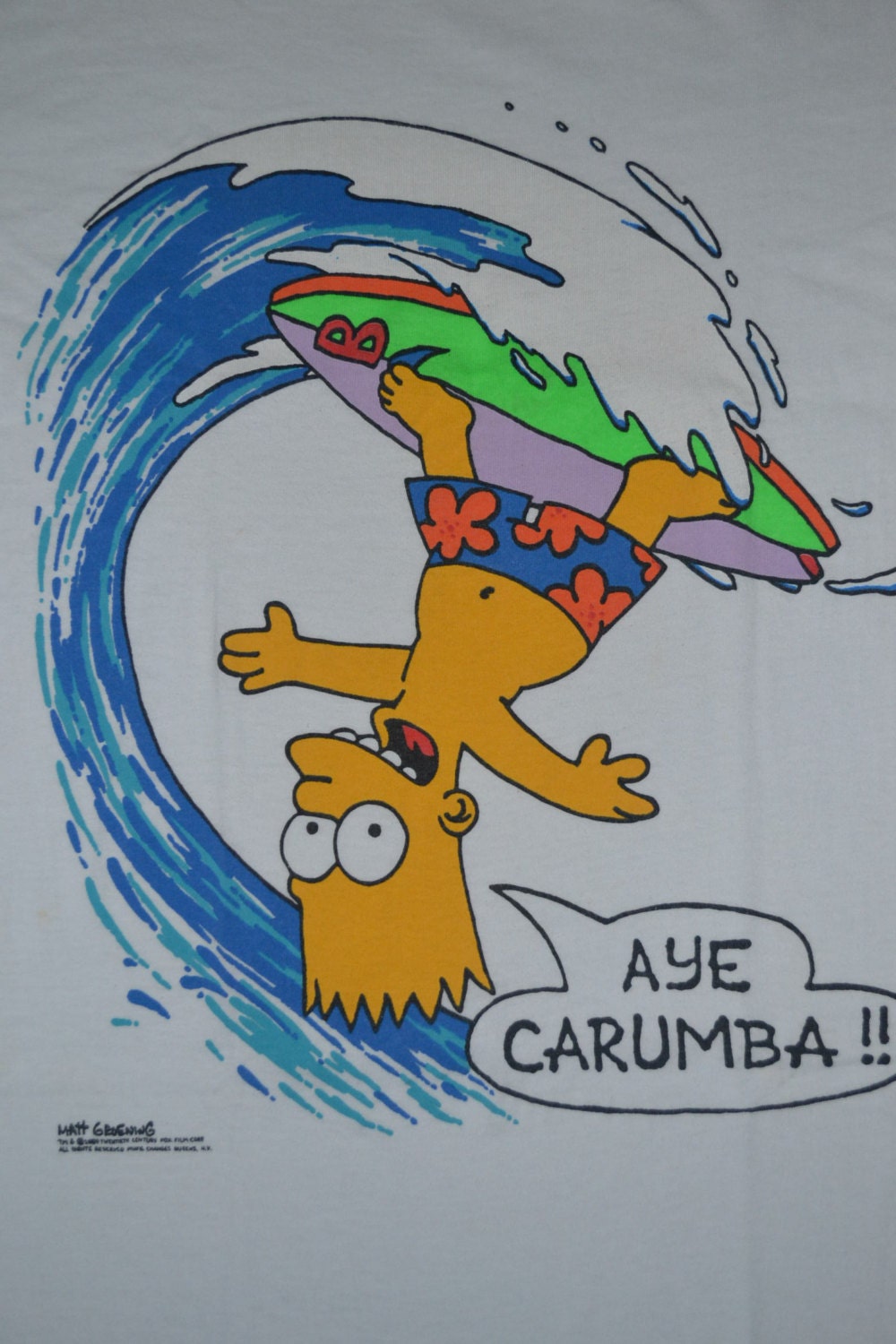 Vintage 1989 BART SIMPSON Aye Carumba Surfing Size M rare 80s