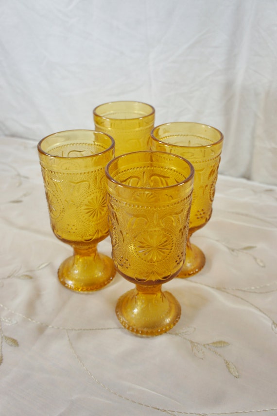 gold pedestal glasses depression glass heavy poured by gleaned