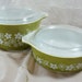 green pyrex casseroles with white flowers 1 pt 1 qt by gleaned