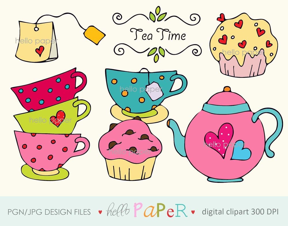 tea time digital clipart for photography by byhellopaper