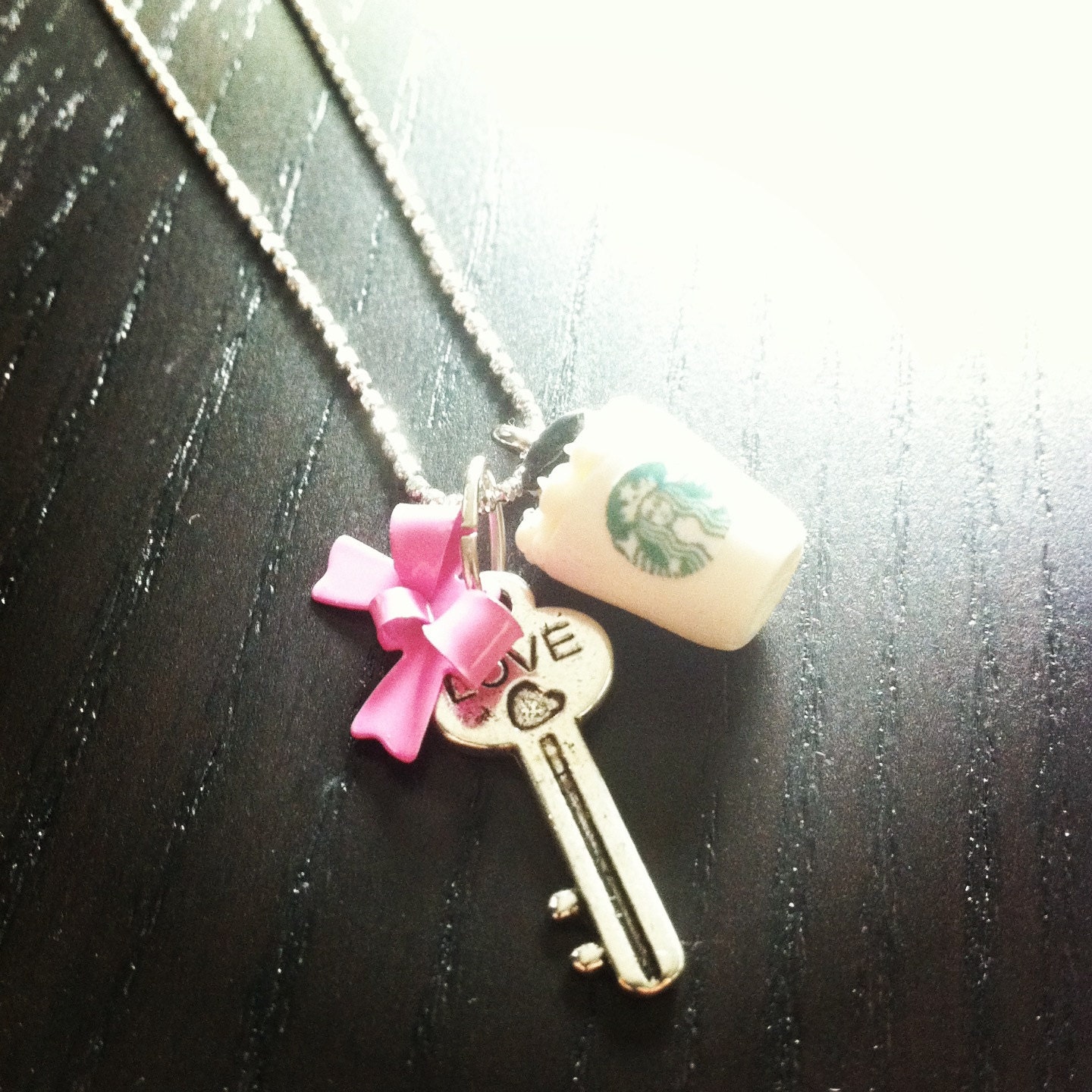 Starbucks 16 Necklace with Starbucks charm key by petitelov3ly