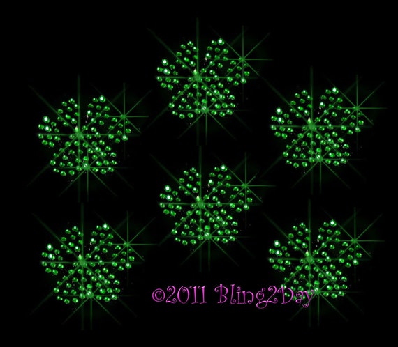 Lot Of 6 Xs Green Paw Print Iron On Rhinestone Transfer