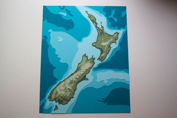 New Zealand Topography 8 x 10 layered papercut art