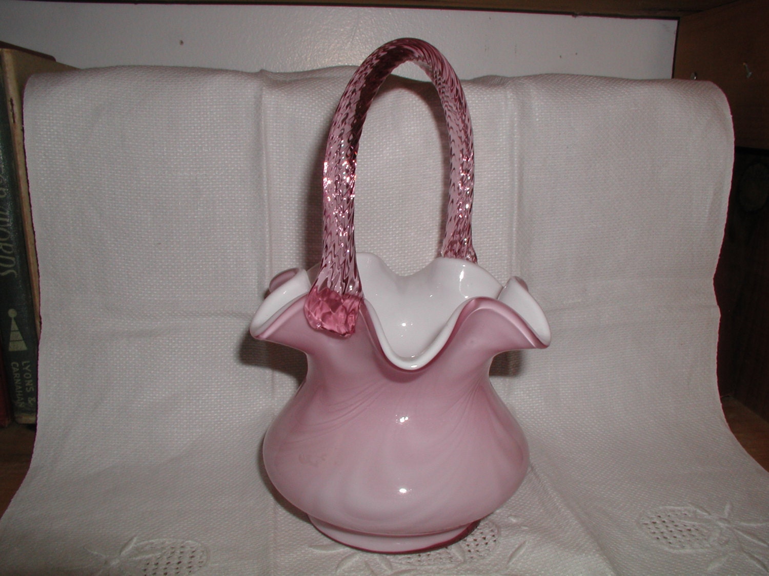 Vintage Fenton Pink Cased Glass Basket By Buttertownantiques