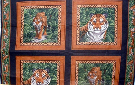 Tiger Fabric Quilt Blocks or Pillow Panel by MrsMurphysMercantile