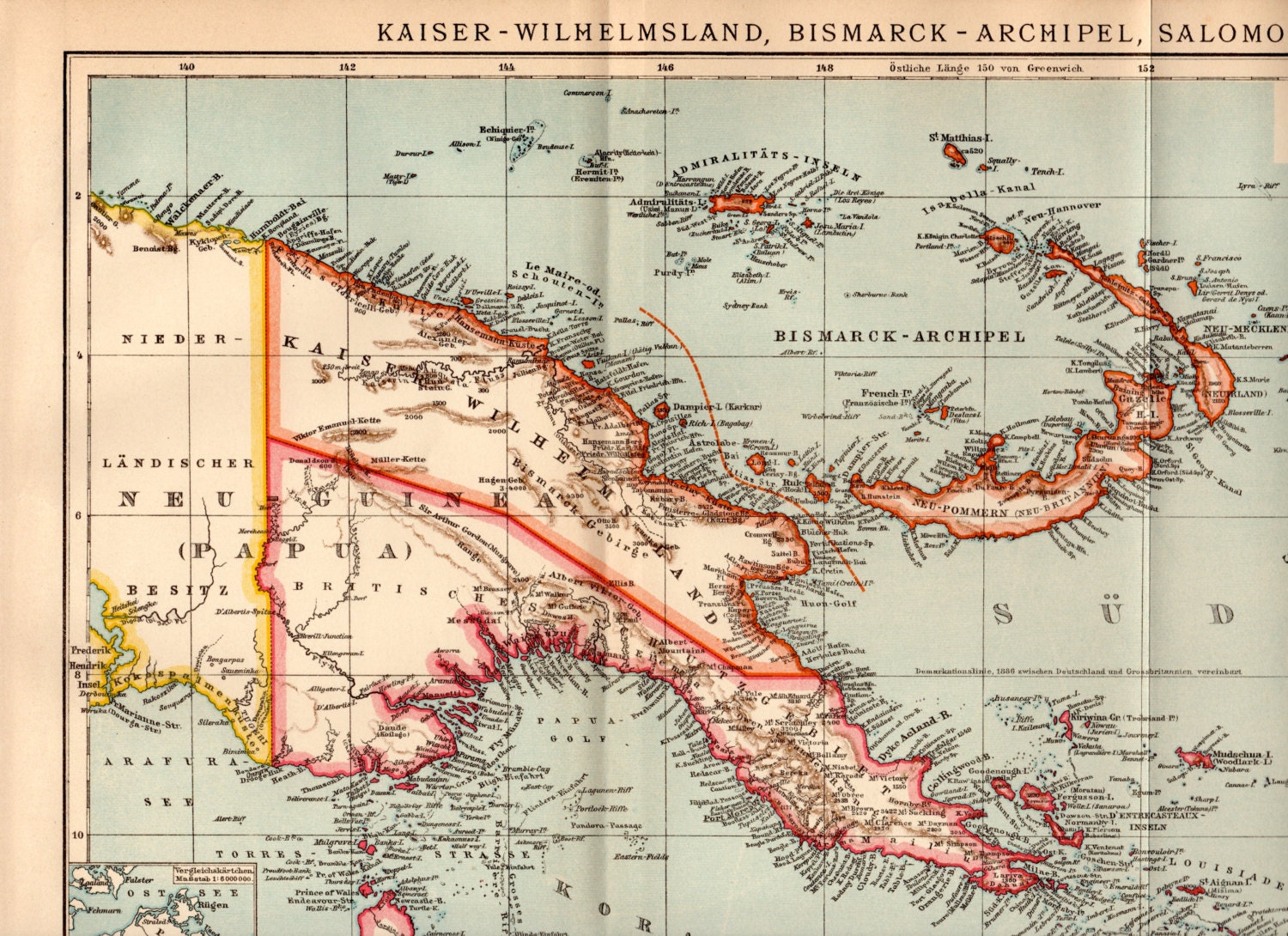 1908 Papua New Guinea Antique Map Bismarck Islands Solomon