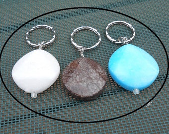 Set of 3 Carved Stone Keychains