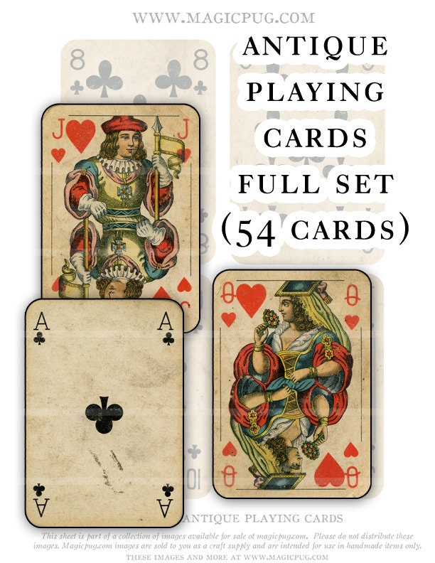 Antique Playing Cards full deck digital collage sheet PDF set