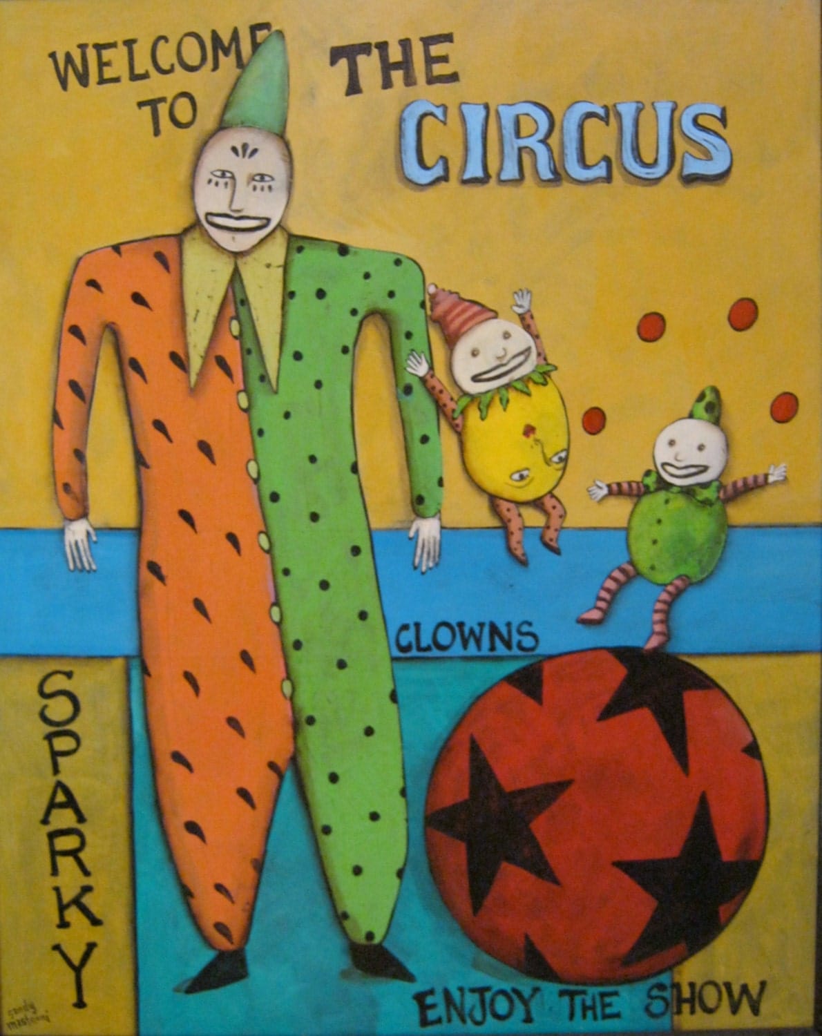 circus art original acrylic painting-raw colorful by sandymastroni