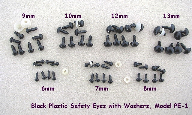 28 PAIR BLACK Plastic safety Eyes Assorted Sizes 6mm to 13mm